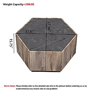 Betoko Industrial Wooden Coffee Table with Storage Drawers Rustic Farmhouse Center Coffee Table for Living Room Office with Cement Pattern Hexagonal Table Top for Small Spaces