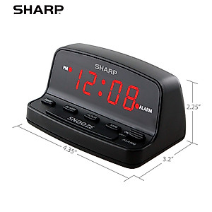 SHARP Digital Alarm Clock with Keyboard Style Controls, Battery Back-up, Easy to Use with Simple Operation, Black Case with Red LED Display