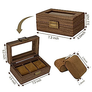 anyasun Watch Box for Men-PU Leather Watch Organizer,3 Slots Watches Display Case Storage Boxes with Glass Lid