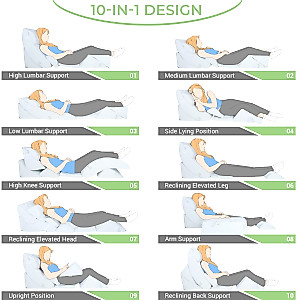 COOLBEBE 7pcs Bed Wedge Pillow Set, Premium Foam Orthopaedic Wedge Pillow for Back Neck Leg Pain Relief - Adjustable & Comfortable - Great for Sleeping, Reading, Rest Elevation