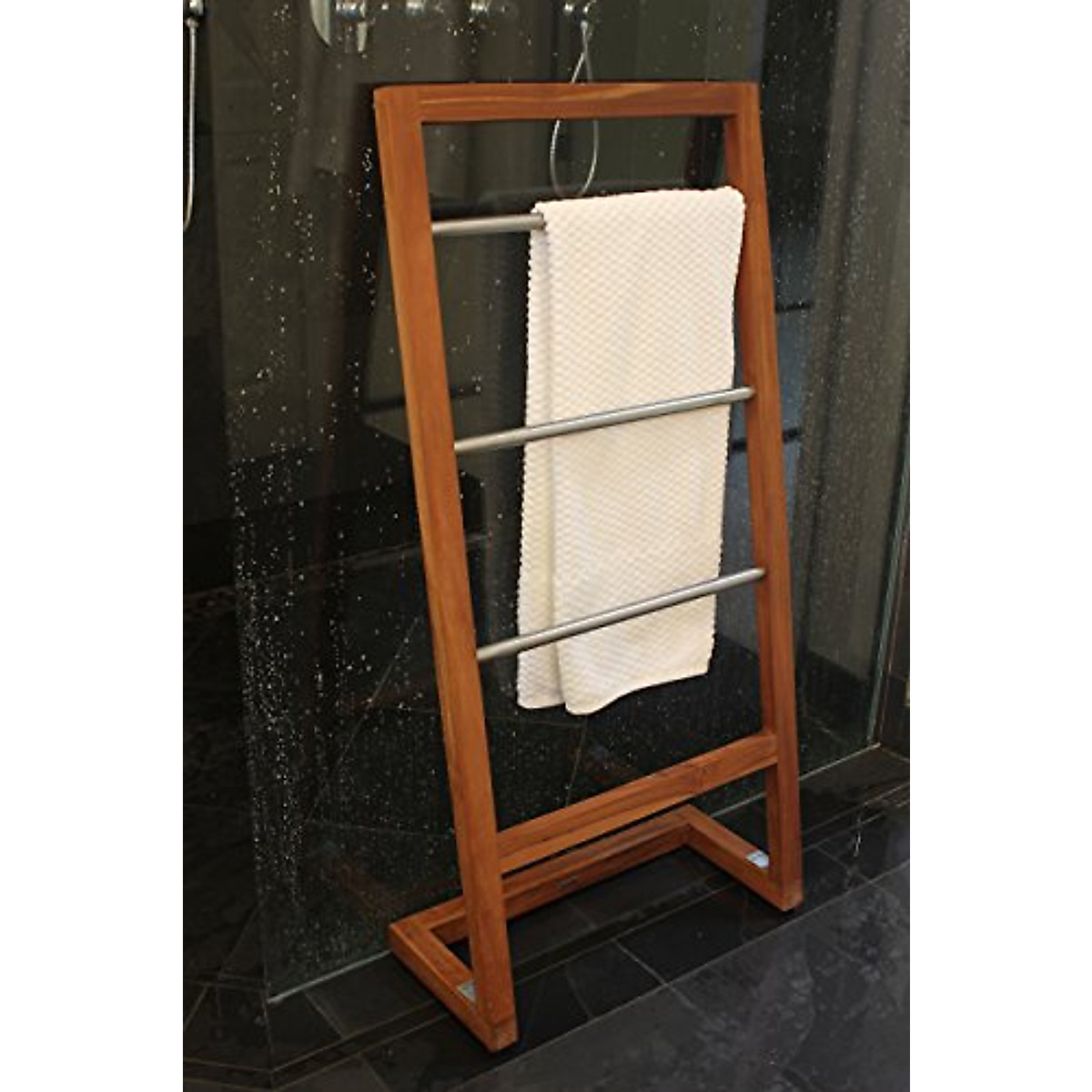 AquaTeak Patented Sula Angled Teak & Stainless Towel Stand
