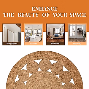 Tepo Round Jute Rug 3 ft, Braided Area Rug for Kitchen, Living Room and Bedroom, 100% Natural Rustic Hand Woven Rug, Round Woven Rug