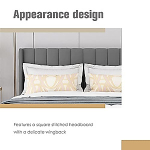 AGARTT Upholstered Platform Bed Frame Twin Size with Headboard Wooden Slats Support/No Box Spring Needed/Easy Assembly,Grey