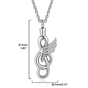 MZC Jewelry Music Note Urn Necklace for Ashes Angel Wing Crystal Women Men Cremation Keepsake Pendant Ashes Holder Memorial for Dad Mom Grandma Grandpa (Stainless Steel)