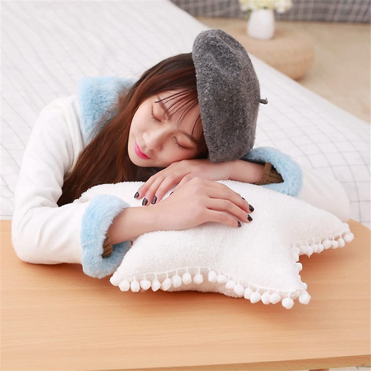 JIANEEXSQ Creative Star Pillow Home Decorative White Star Plush Stuffed Pillow Cushion (White)