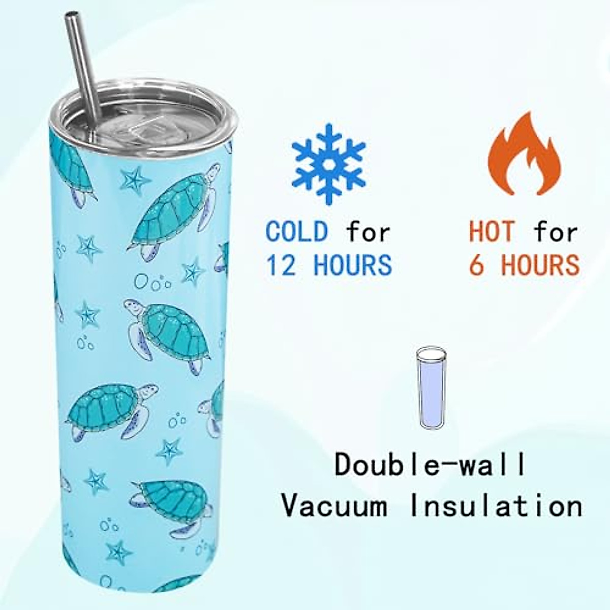 Sea Turtle Tumbler - 20 Oz Cute Turtle Gifts, Coffee Mug Cup Water Bottle for Cold or Hot Drinks