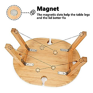 Tirrinia Portable Picnic Table with 4 Wine Glasses Holder, Functional Bamboo Snack Tray Table -Foldable for Party, Picnic, Camping, Beach (15.7" x 12.5")