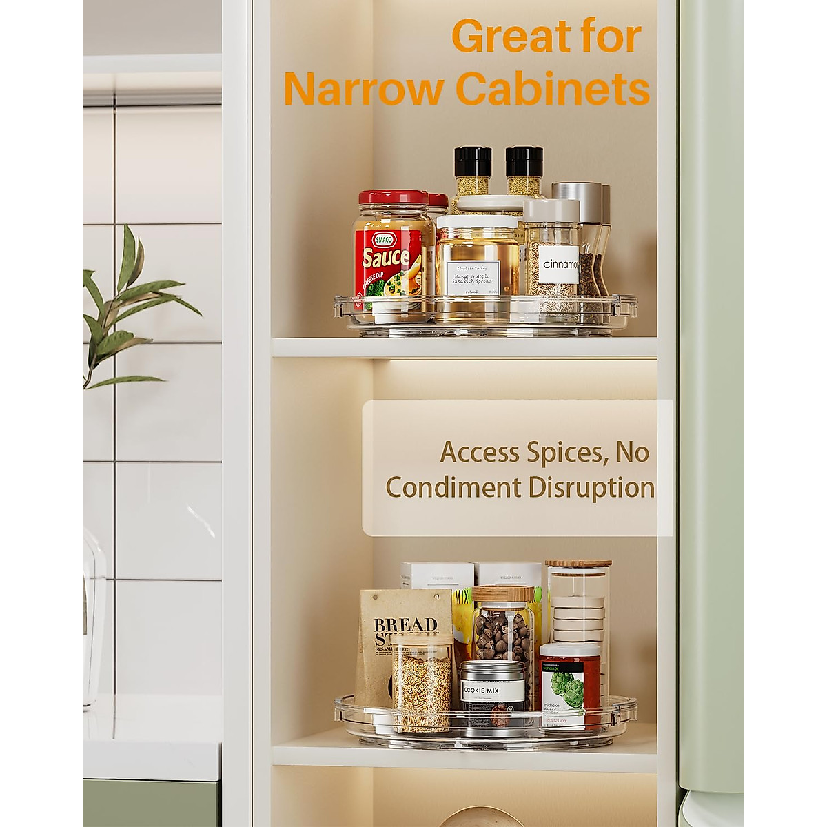 LAMU 2 Pack Lazy Susan Organizer 9.25 inch Turntable for Cabinet, Small Spice Organization for Cabinet, Kitchen, Pantry, Table Top, Fridge, Countertop, Medicine Cabinet Organizer, Clear