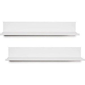 Hangman No-Stud Floating Shelves White Powder Coated Aluminum Wall Shelf Set Modern Home Décor No Drill Easy Install - 24 Inch