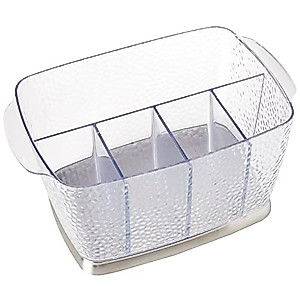 iDesign Rain Plastic Silverware Caddy Organizer Flatware Holder for Kitchen Countertop Storage, Dining Table, Outdoor Patio, Picnic Tables, Clear