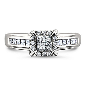Beyond Brilliance 1/2 Carat Invisible-Set Princess Cut & Round Natural Diamond Engagement Ring in 14K White Gold (H-I, I1-I2)