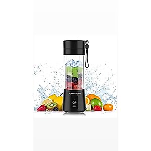 USB Portable Blender Juicer Cup, 3CPRECIOUS Fruit Juice mixer, Mini Portable Rechargeable Battery/Juicing Blender Mixer, 380ml (Black)