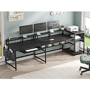 SEDETA L Shaped Gaming Desk, Reversible Computer Desk, Gaming Desk with Power Outlets & LED Strip, Monitor Shelf, Keyboard Tray, Pegboard and Storage Shelves for Home Office, Black