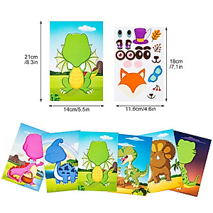 Make a Face Sticker for Kids 42 Sheets Make Your Own Animal Face Stickers 12 Animals and 6 Dinosaur Sticker Pads Set Gift of Festival Party Favor Supplies Art Craft Boys Girls School Reward