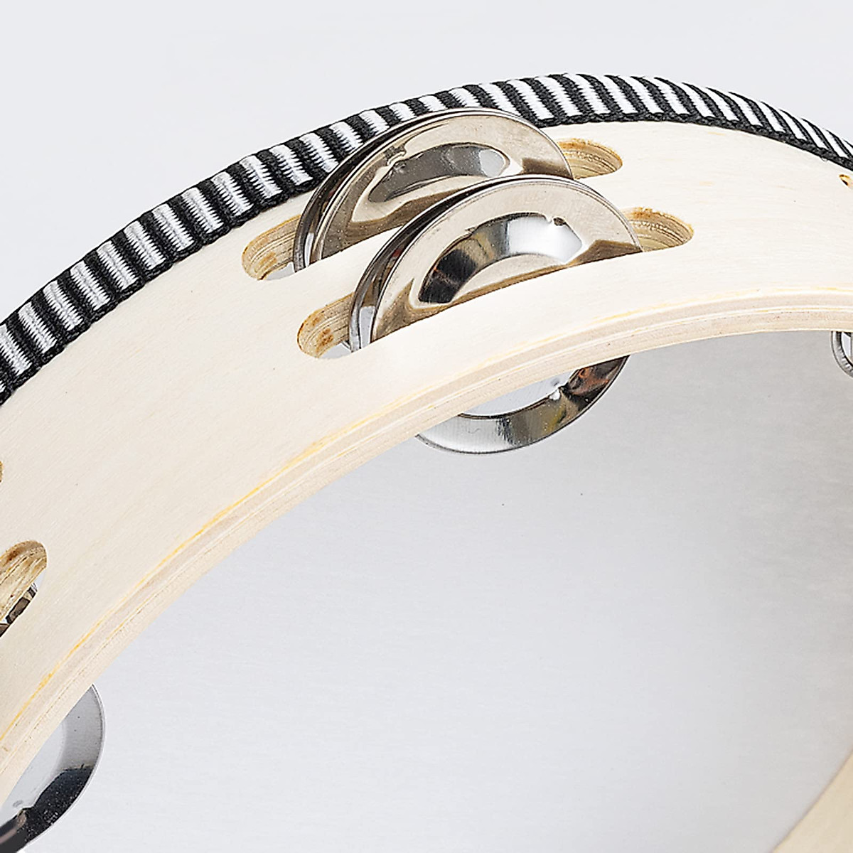 Tosnail 10 Inches Handheld Wooden Tambourine - Double Rows 16 Pairs Jingles