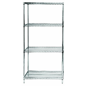 Quantum Storage Systems WR74-1236C Starter Kit for 74' High 4-Tier Wire Shelving Unit, Chrome Finish, 12' Width x 36' Length x 74' Height