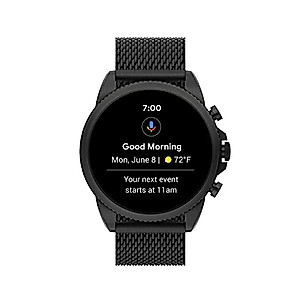 Fossil Unisex Gen 6 44mm Stainless Steel Mesh Touchscreen Smart Watch, Color: Black (Model: FTW4066V)