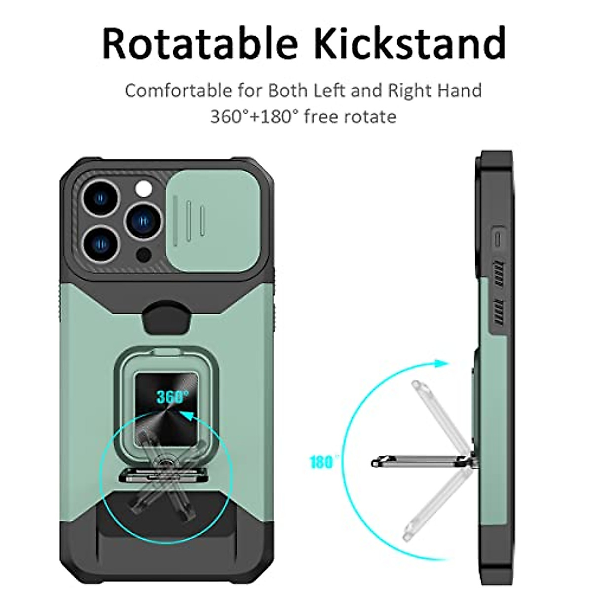 Nvollnoe for iPhone 13 Pro Max Case with Sliding Camera Cover and Card Holder Heavy Duty Protective for iPhone 13 Pro Max Case with Ring Magnetic Kickstand Phone Case for iPhone 13 Pro Max(Green)