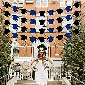 Felt, Blue and Black Cap Graduation Garland - 4 Strings, No DIY | Graduation Banner, Blue and Black Graduation Decorations 2023 | Black Graduation Party Decorations 2023 | Graduation Cap Decorations