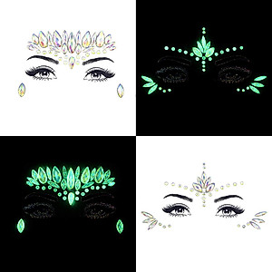 Noctilucent Face Gems Luminous makeup Temporary Tattoo Stickers Acrylic Crystal Glitter Stickers Face Jewels Rainbow Tears Rhinestone for Party, Rave Festival, Dress-up of ZLXIN(8 Pcs A Set)