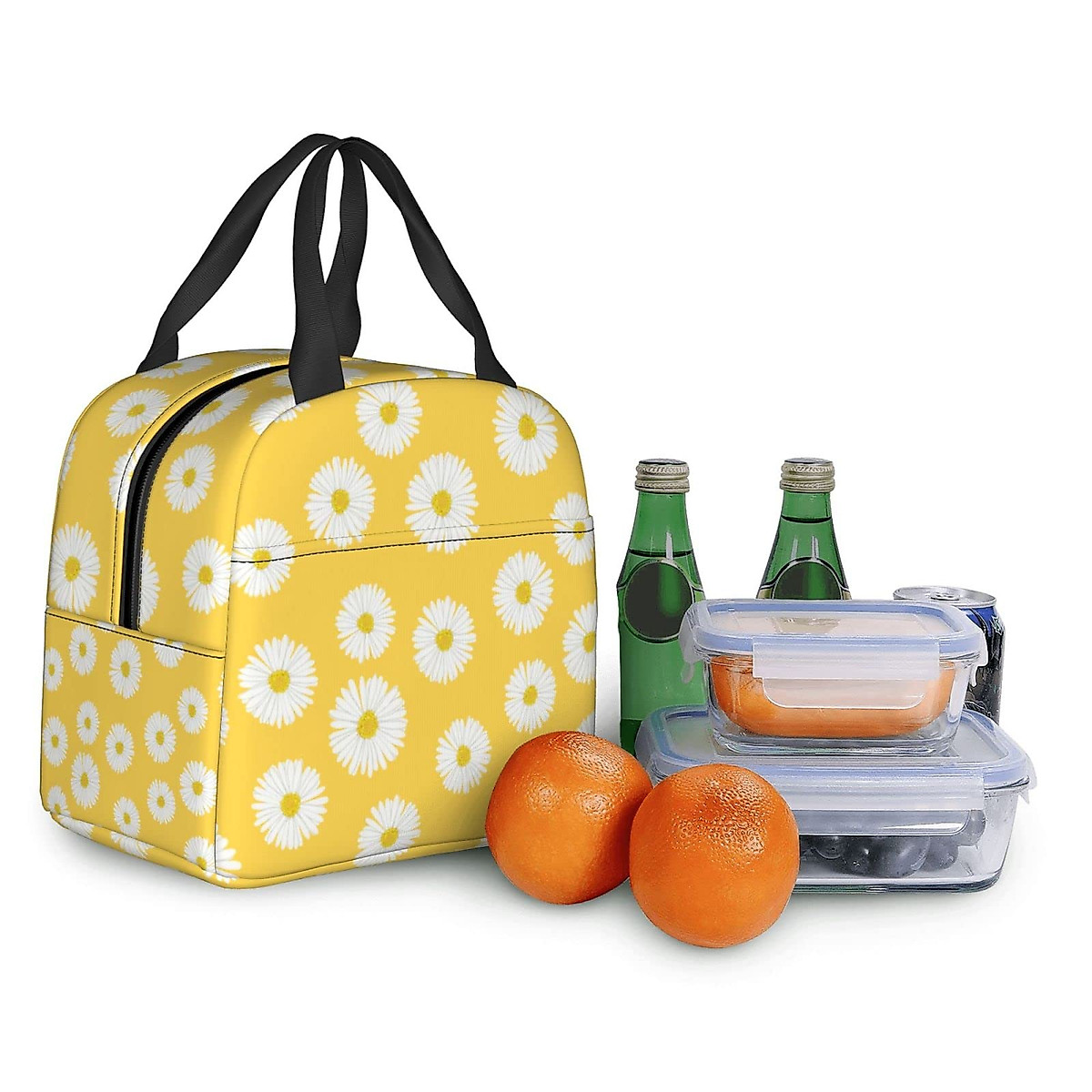Yamegoun Daisy Lunch Bag Women Men Tote Lunch Box Insulated Cooler Reusable Containers with Strap and Pocket Work Beach Picnic