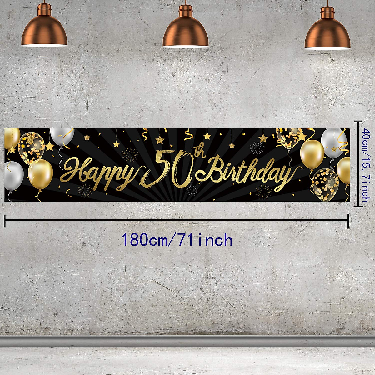 Happy 50th Birthday Banner Sign Gold Glitter 50 Years Birthday Party Decorations Supplies Anniversary Celebration Backdrop