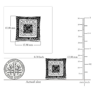 Dazzlingrock Collection 0.12 Carat (ctw) Round Black & White Diamond Cluster Square Stud Earrings for Women in 925 Sterling Silver in Screw Back