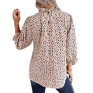 Avanova Women's Leopard Printed Ruffle Hem 3/4 Sleeve Mock Neck Elegant Work Blouses Top Beige Large