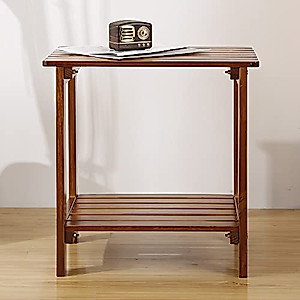 BplusZ KD-50N Outdoor Porch Wooden Side Table for Patio Lawn Garden Rectangular End Tables with Storage Brown