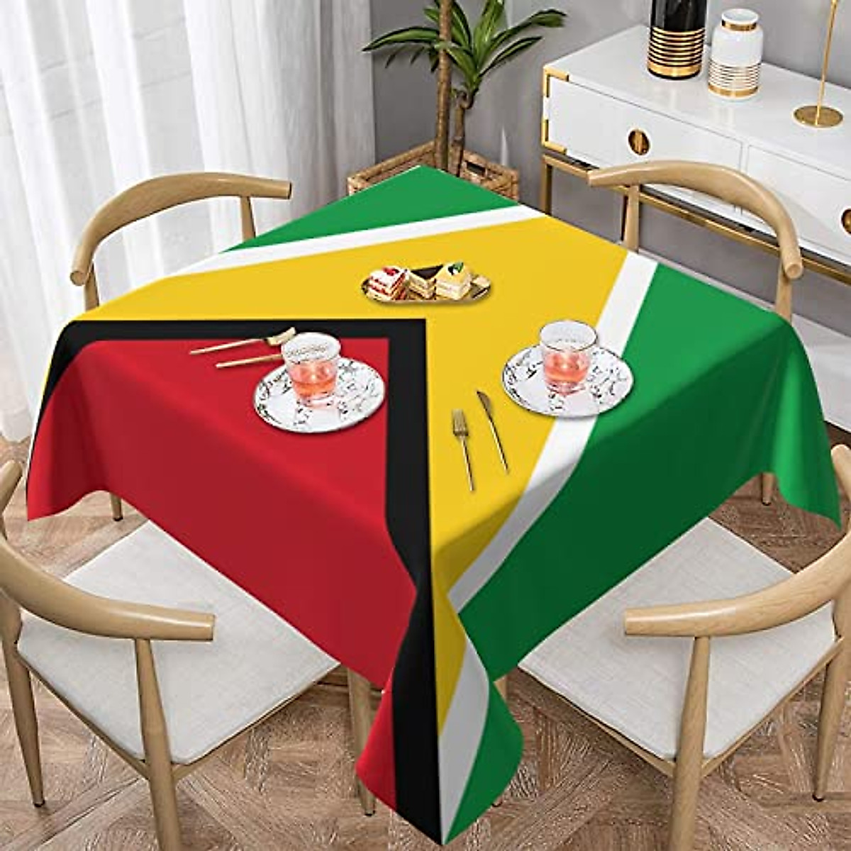 LIICHEES Flag of Guyana Tablecloth Kitchen Dining Room 54"x54" Square Washable Table Cover Outdoor Garden Picnic Tablecloths