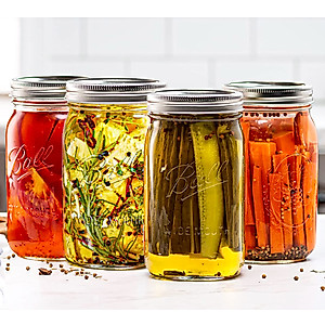 (2 Pack) - Ball Wide Mouth 32-Ounces Quart Mason Jars With Airtight lids and Bands - Clear Glass Mason Jars For Storage, Canning, Overnight Oats, Cold Brew Coffee + M.E.M Rubber Jar Opener Included