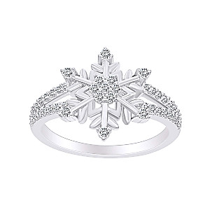 AFFY 1/4 Carat Round White Natural Diamond Snowflake Ring In 14k White Gold Over Sterling Silver (I-J Color, I2-I3 Clarity, 0.25 Cttw) Ring Size-7.5