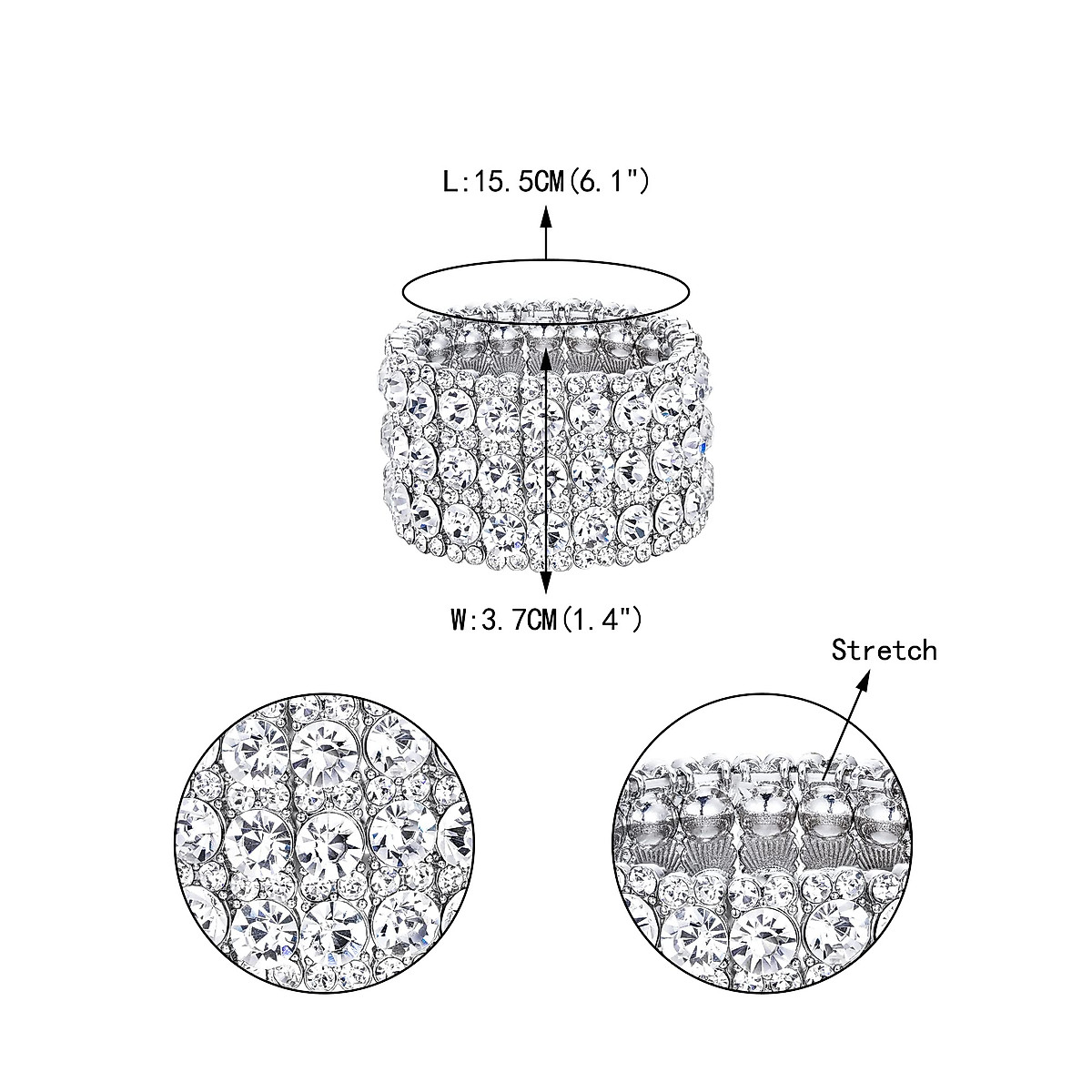 EVER FAITH Women's Austrian Crystal Round Shaped Bridal Elastic Stretch Bracelet Clear Silver-Tone