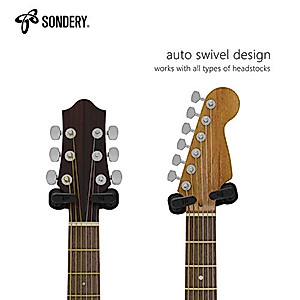 Sondery Guitar Wall Mount Hanger, Auto Lock and Adjustable Hook Holder for Acoustic and Electric Guitar, Ukulele, Bass, Banjo and Mandolin