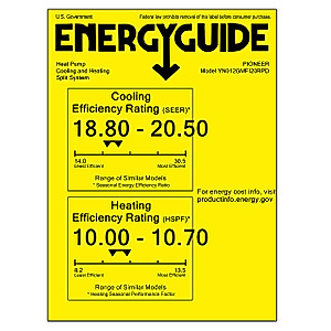 Pioneer Air Conditioner WYS012G-20 Wall Mount Ductless Inverter+ Mini Split Heat Pump, 12000 BTU-208/230V