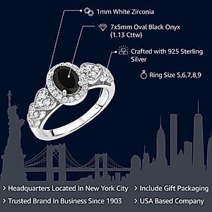 Gem Stone King 925 Sterling Silver Black Onyx Engagement Ring For Women (1.13 Cttw, Oval 7X5MM, Gemstone Birthstone, Available in size 5, 6, 7, 8, 9)