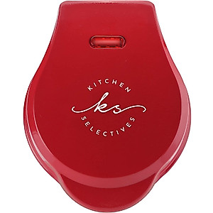 Kitchen Selectives Mini Waffle Maker By Select Brands - Classic Waffle Iron for Traditional, Savory or Dessert Waffles - Features Non-Stick Coating - 4 Mini Waffles, Red