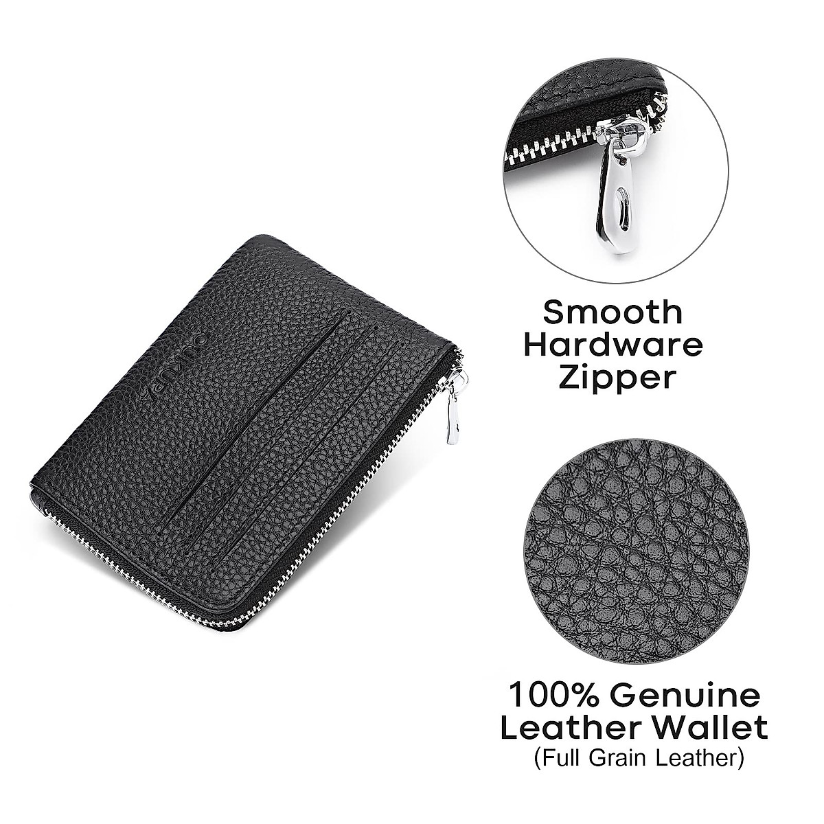 AOLUC Top Grain Genuine Leather Small Slim Mini Change Wallets for Women RFID Blocking Pocket Zipper Wallet Ladies Card Case Coin Purse with ID Window