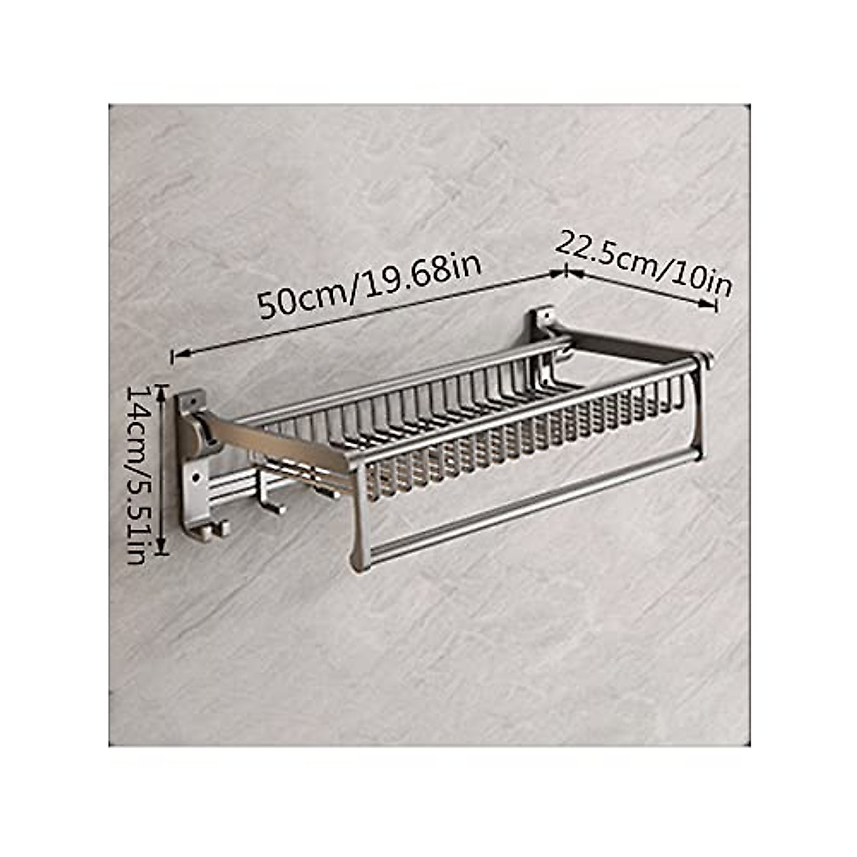 WANLIAN Bathroom Towel Rack, Foldable Double Towel Rack 20Inch with Towel Bar and 7 Bathroom/Kitchen Hooks, Thickened Space Aluminum Towel Rack Wall Mount (Gun Ash-Folding Mesh Basket Towel Rack)