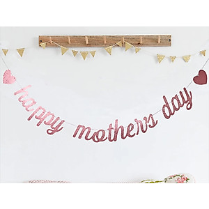 Swdthnh Happy Mother's Day Rose Gold Glitter Paper Banner, Funny Best Mom Ever/Mother's Birthday Party Photo Backdrops Sign Decoration(Rose Gold Mom)