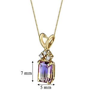 PEORA Solid 14K Yellow Gold Ametrine with Diamonds Pendant for Women, Genuine Gemstone Solitaire, Emerald Cut, 7x5mm, 1 Carat total
