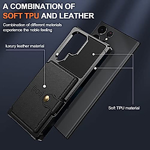 GooseBox for Galaxy S22 Ultra Case with Card Holder, Magnetic Car Mount [RFID Blocking] Shock-Resistant Soft TPU + Leather Double Layers Protection Wallet Case for Galaxy S22 Ultra 2022(Black)