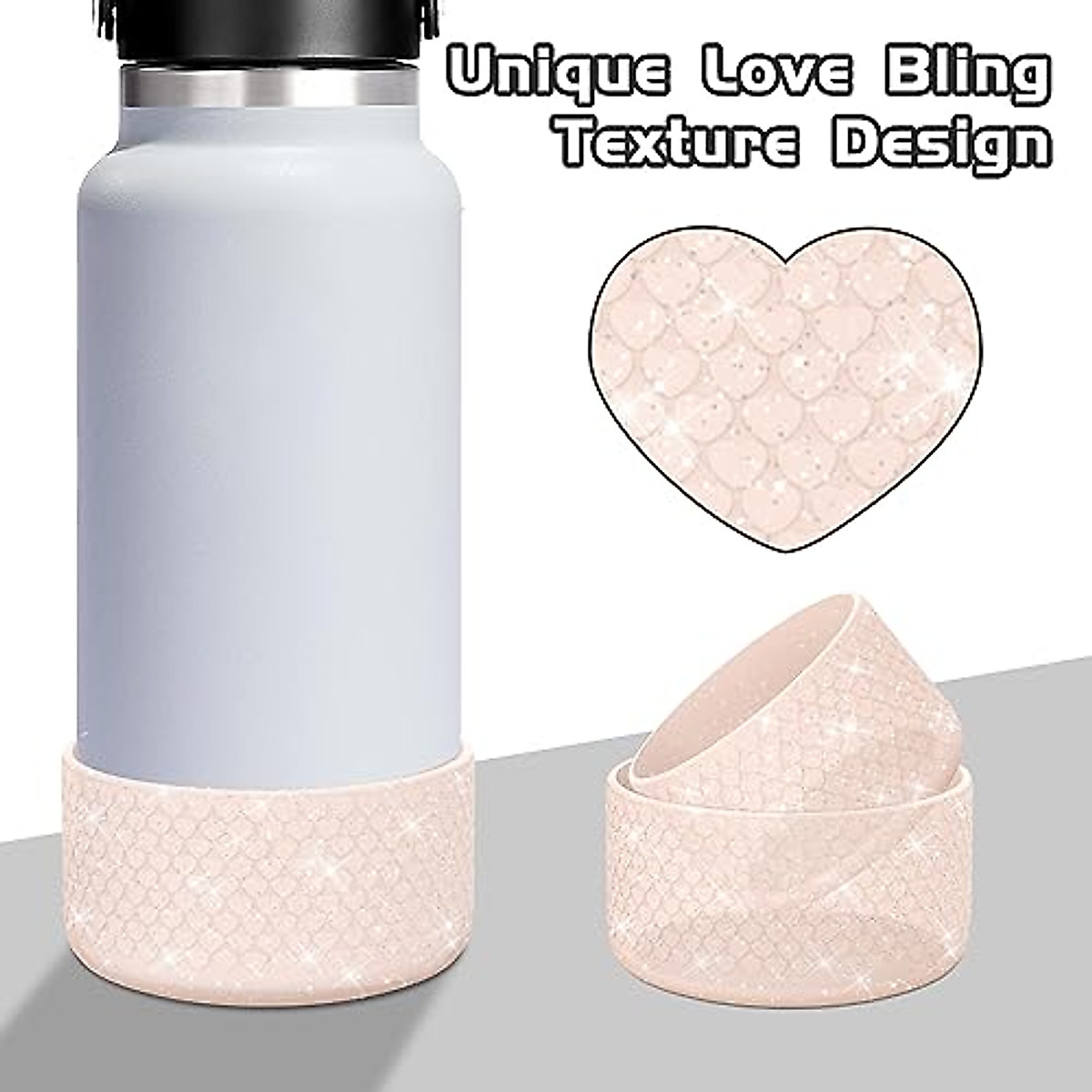WUQID Protective Bling Heart Texture Silicone Boot Sleeve for Stanle Tumbler Quencher 40oz 30oz 20oz & IceFlow Flip 20-30oz and 12-24oz Hydro Sport Flask Bottles, Anti-Slip Bottle Bottom Sleeve Cover