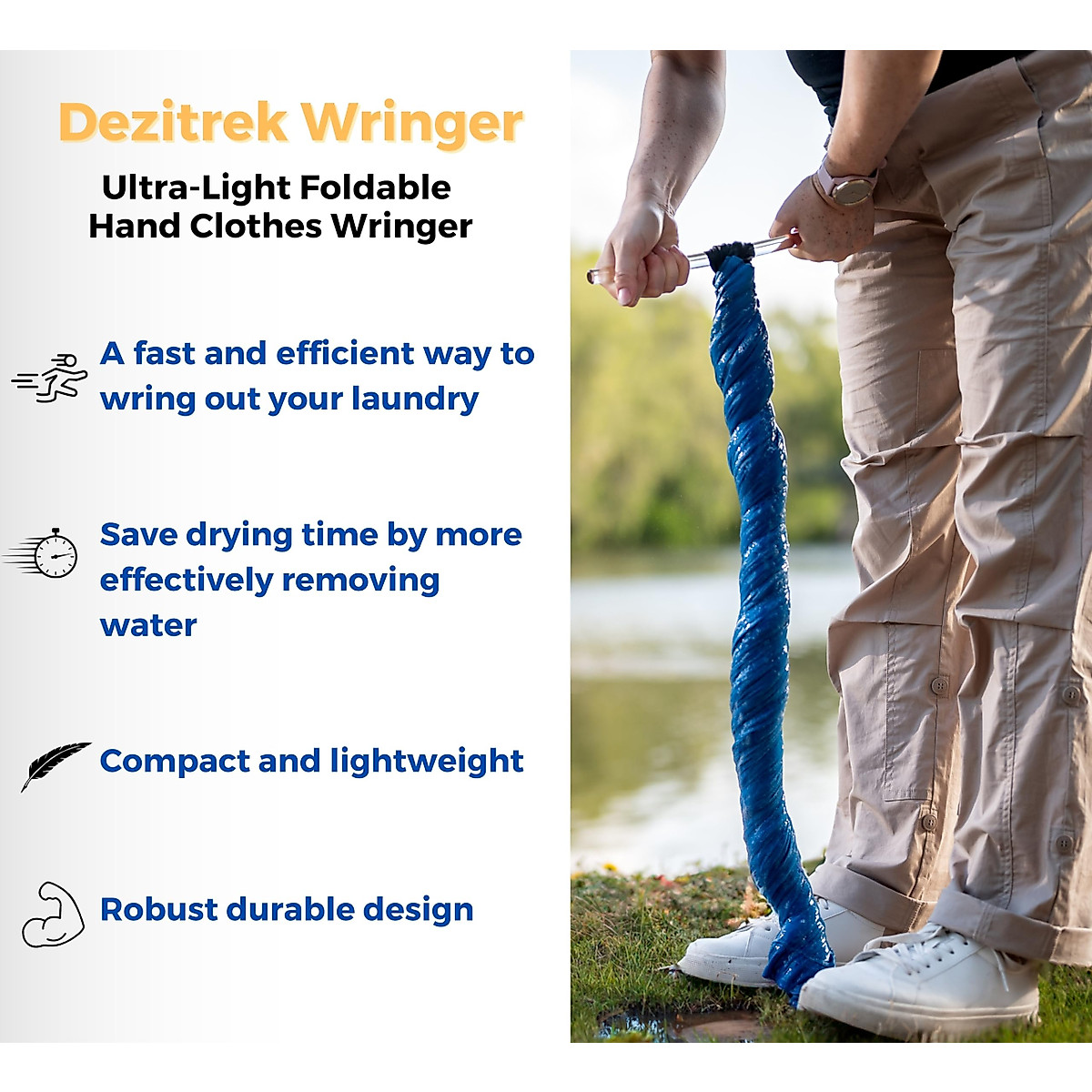 Dezitrek Original Ultra Light Clothes Wringer - Ideal for Light-Weight Clothing, Manual Hand Crank Laundry Wringer for Off Grid Living, Camping, Hotel and Travel - Compact, Eco-Friendly Towel Wringer