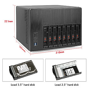 AUDHEID K7 8 Bay NAS Case, Computer Enclosures Compatible Micro-ATX Mini-ITX Motherboard, 3 x Fans, 8 x 2.5/3.5" Tray, Network Attached Storage Server for Home(Diskless)