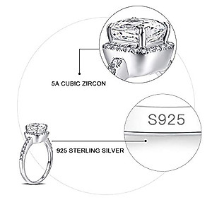 AVECON 2.3 Ct Cushion Cut Wedding Rings Cubic Zirconia Engagement Rings 925 Sterling Silver Halo Engagement Rings for Women Size 5