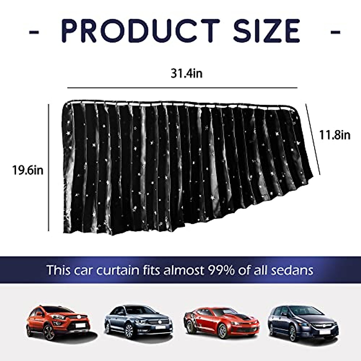 ZATOOTO Car Front Curtains - Black 2 Pcs Window Satin Cloth Shades Block The Sun - Privacy Magnetic Covers for Family Travel Camping