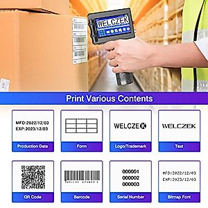WELCZEK TIJ254 Portable Handheld Inkjet Printer 1 Inch Handheld Printer Quick Drying Injet Coding Machine for Barcode Date Logo QR Code Batch Number (Print Height 0.08-1 Inch)