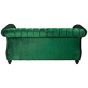 GDFStudio Christopher Knight Home Karen Traditional Chesterfield Loveseat Sofa, Emerald and Dark Brown, 61.75 x 33.75 x 27.75