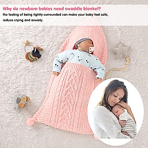 Baby Winter Warmer Wrap Swaddle Blanket Newborn Knitted Wool Sleeping Bag Sack Stroller Wrap Receiving Blanket Home Hospital Blankets for 0-12 Months (Pink)